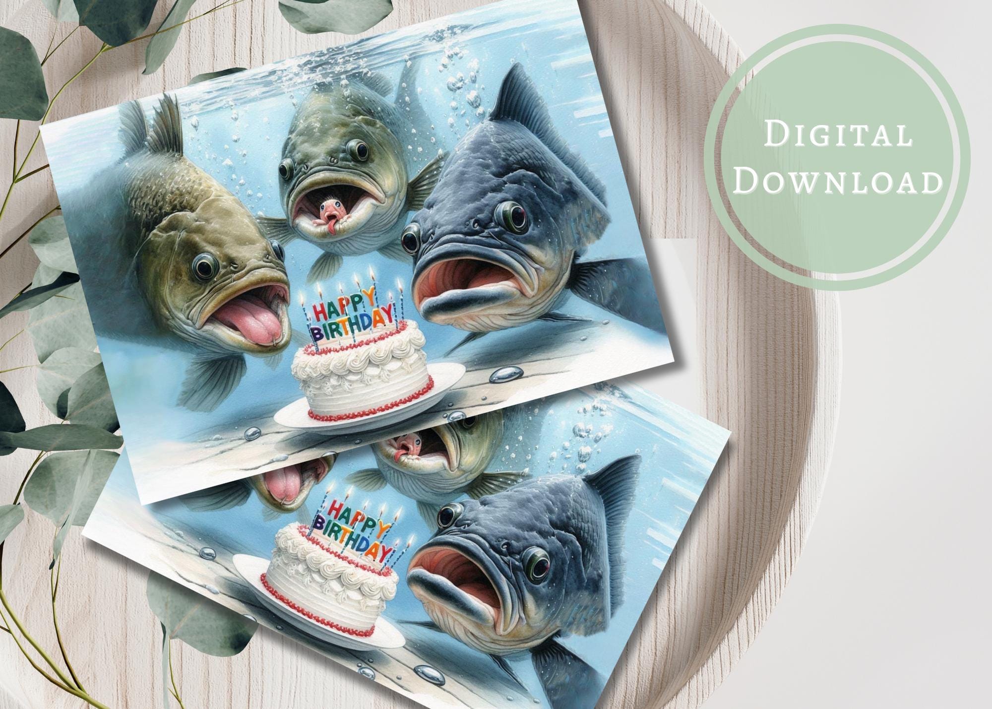 Funny Fish Birthday Card Printable Digital Download Greeting Gift for ...