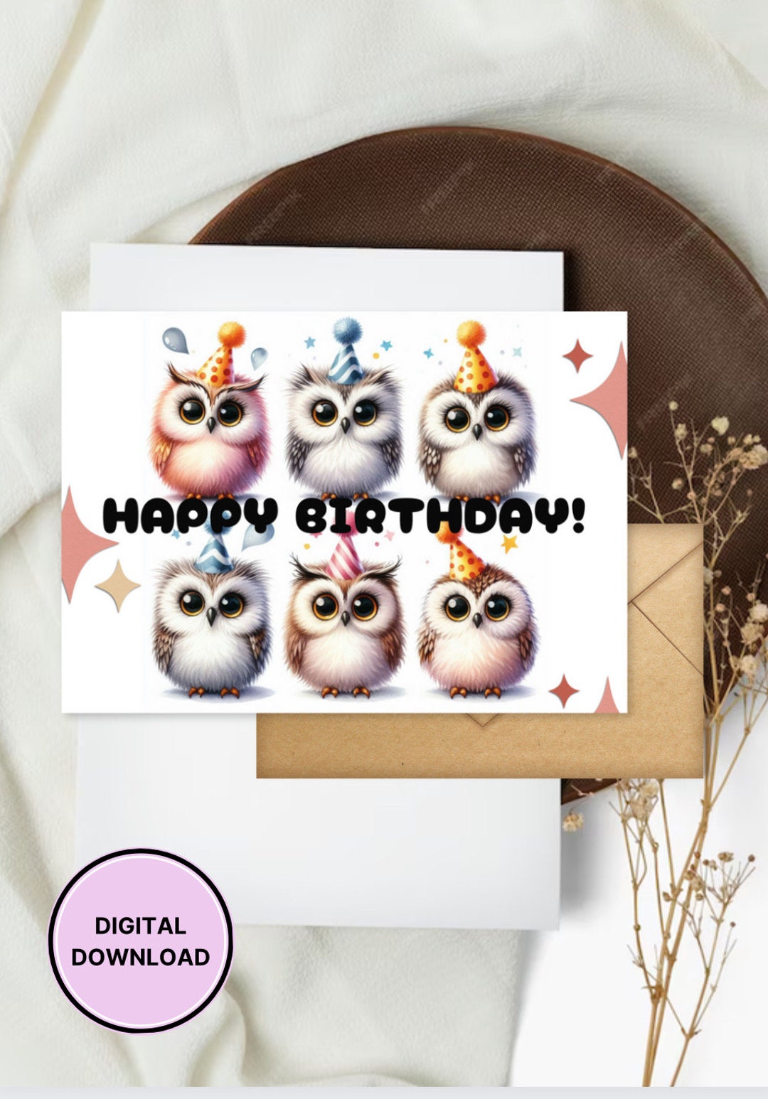 Cute Owl Birthday Card Digital Download Animal Greeting Card Funny ...