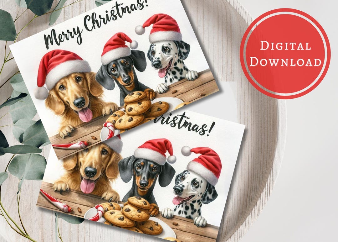 Funny Puppy Christmas Card Printable Digital Download Holiday Greeting ...