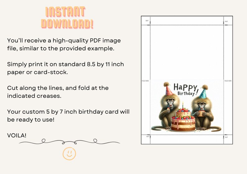 Funny Baboon Birthday Card Printable Monkey Digital Download Greeting ...