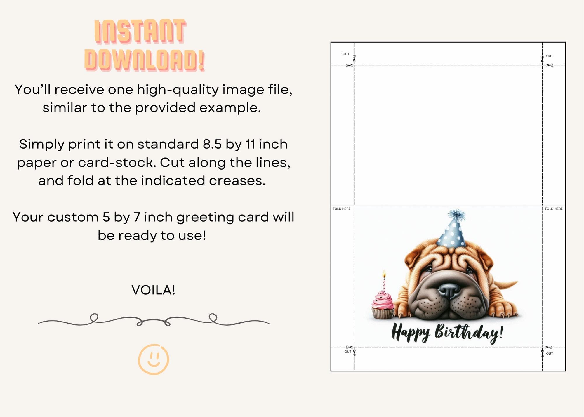 Shar Pei Puppy Birthday Card Printable Digital Download Greeting Gift ...