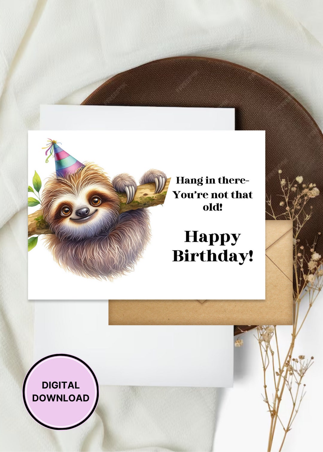 Funny Sloth Birthday Card Cute Printable Digital Download Greeting Gift ...