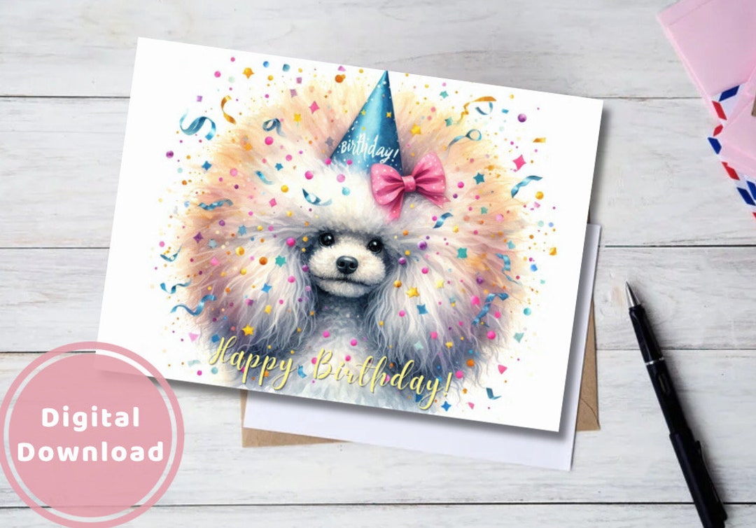 Poodle Birthday Card Printable Digital Download Greeting Gift for Dog ...