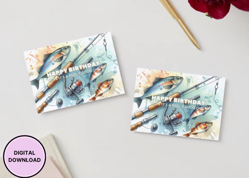 Fish Birthday Card Printable Fishing Digital Download Greeting Gift ...