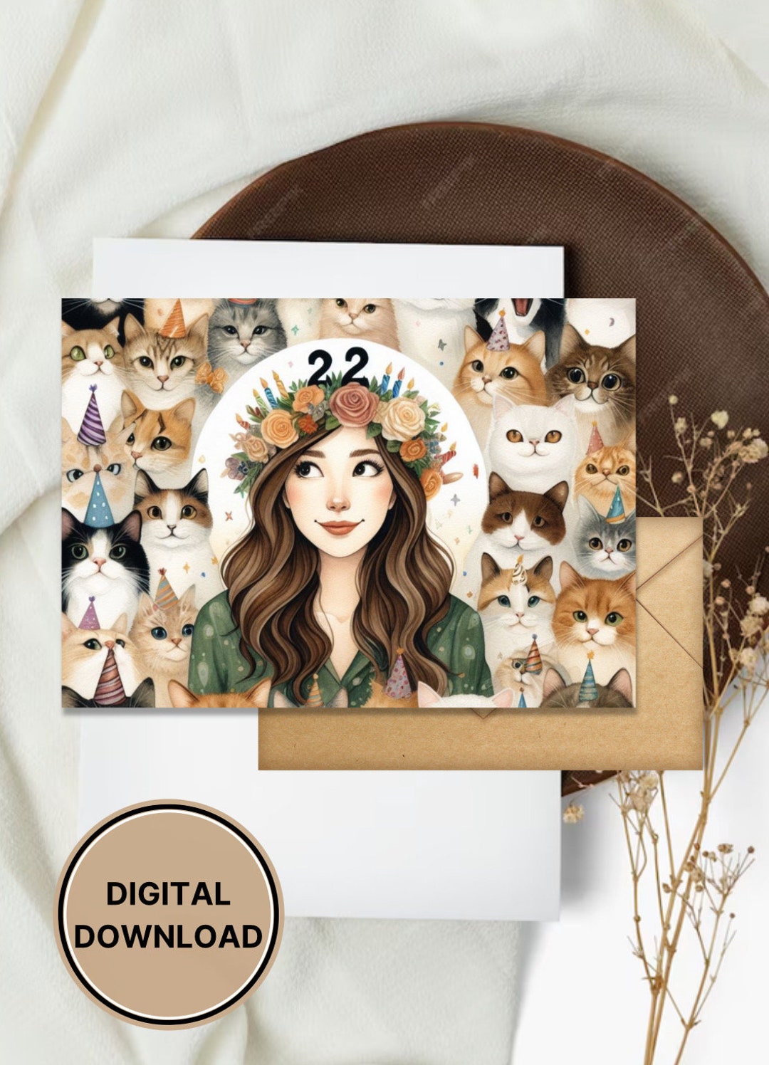 22nd Birthday Card Digital Download Printable Twenty-two Years Birthday ...