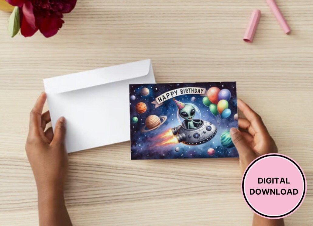 Alien Birthday Card Printable Funny Digital Download Greeting Gift for ...