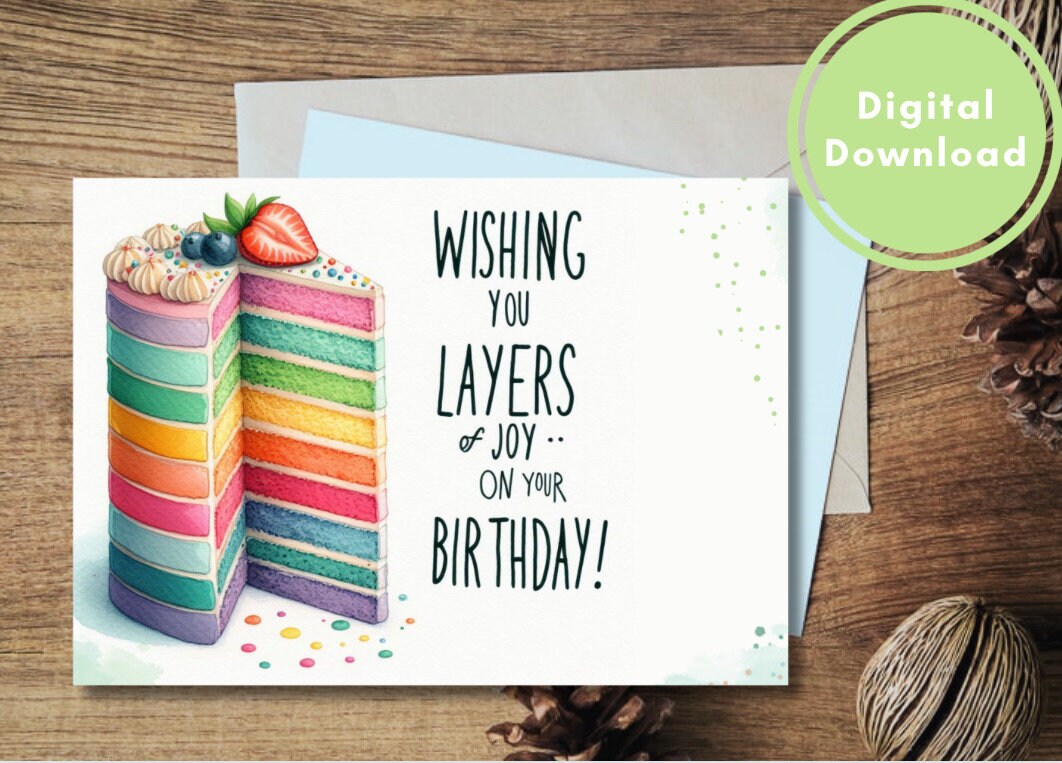 Funny Birthday Card Printable Cake Digital Download Greeting Cards Gift ...