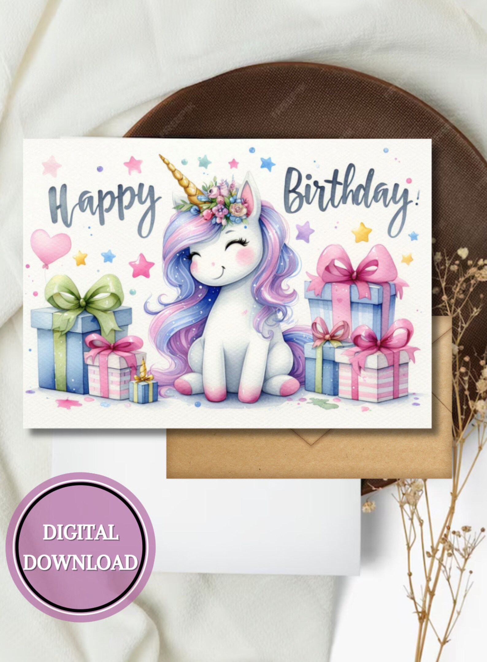 Unicorn Birthday Card Printable Greeting Gift Idea for Her - Etsy