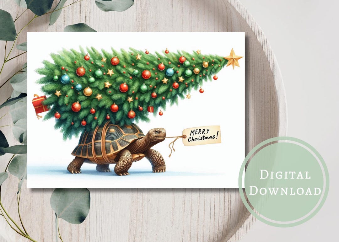 A Tortoise Christmas Card Printable Digital Download Holiday Greeting ...