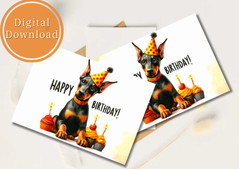 Doberman Birthday Card Printable Digital Download Dog Greeting Cards - Etsy