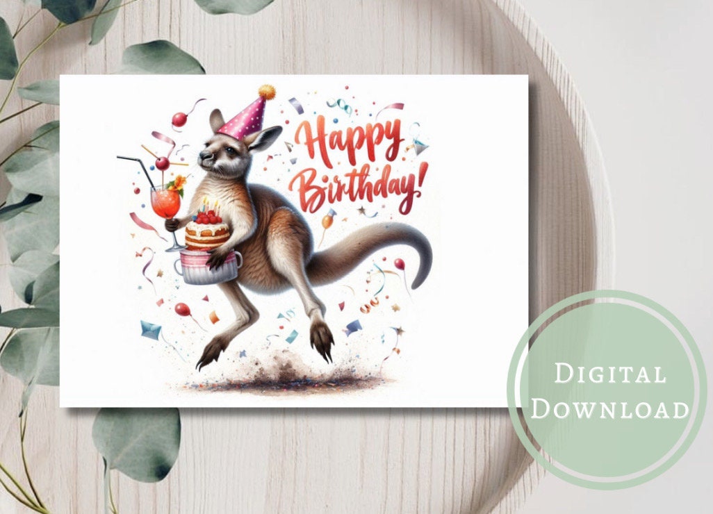 Kangaroo Birthday Card Funny Printable Digital Download Greeting Gift ...