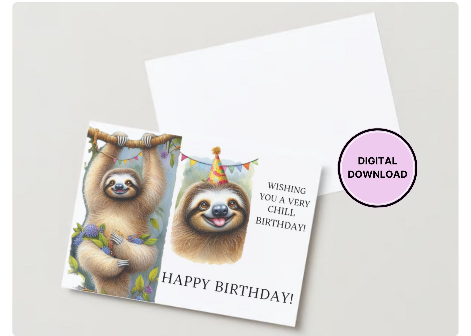 Sloth Birthday Card Digital Download Sloth Greeting Card Cute Sloth ...