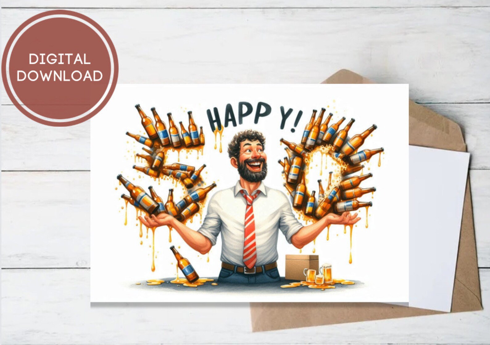50th Birthday Card Funny Printable Fifty Year-old Greeting Gift for Him ...