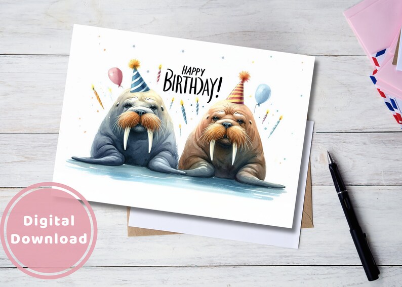 Walrus Birthday Card Funny Printable Digital Download Greeting Gift for ...