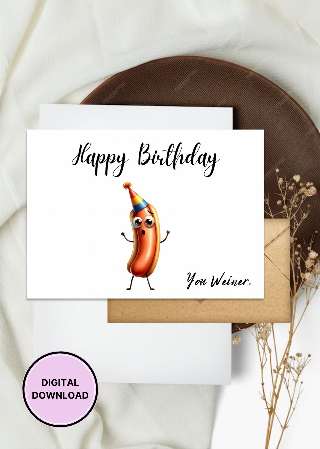 Funny Hotdog Birthday Card: Humorous Weiner Design (digital Download ...