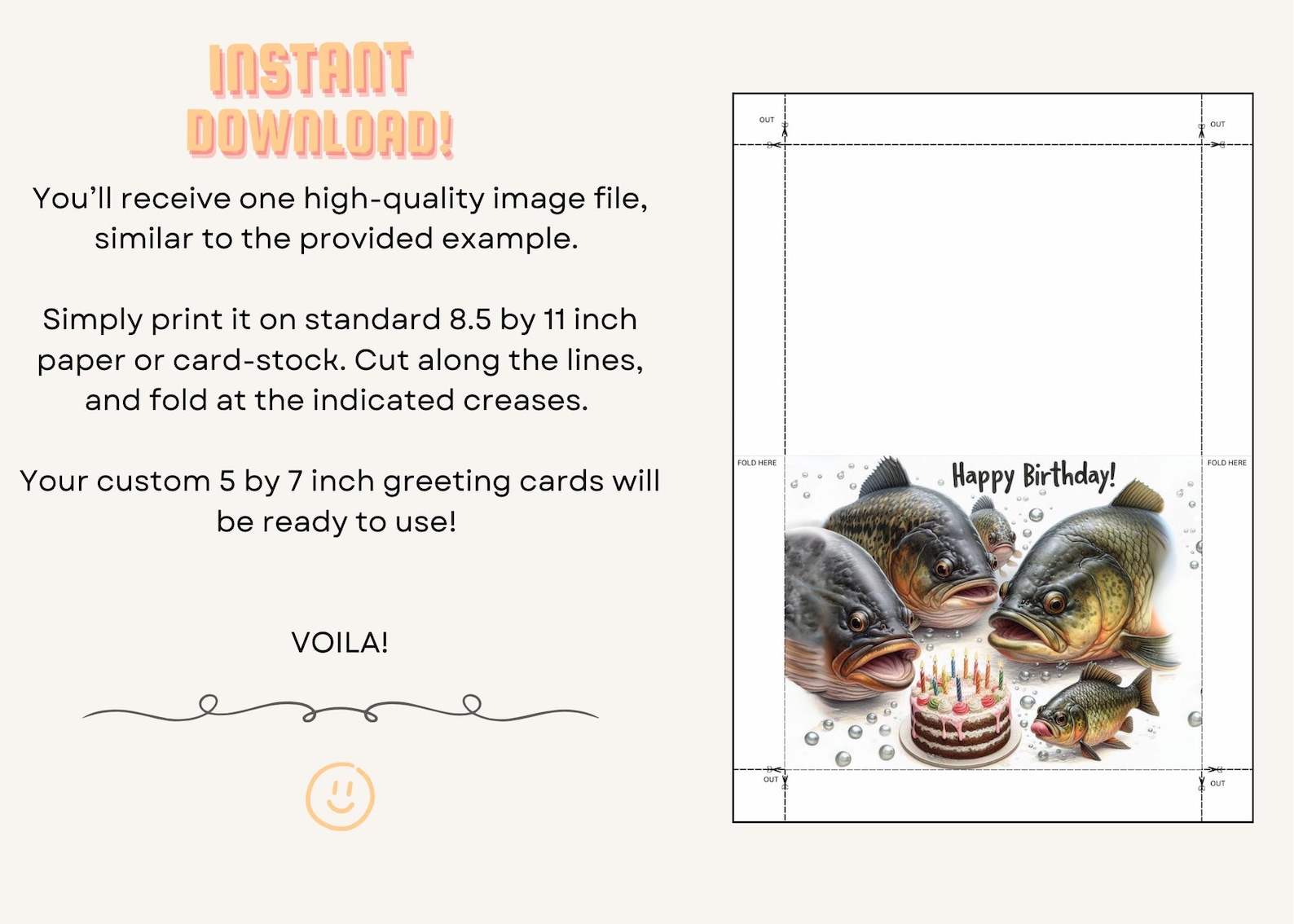 Fish Birthday Card Funny Printable Digital Download Greeting Gift for ...