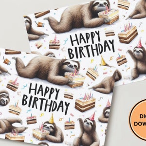 Funny Sloth Birthday Card Printable Digital Download Greeting Cute Gift ...