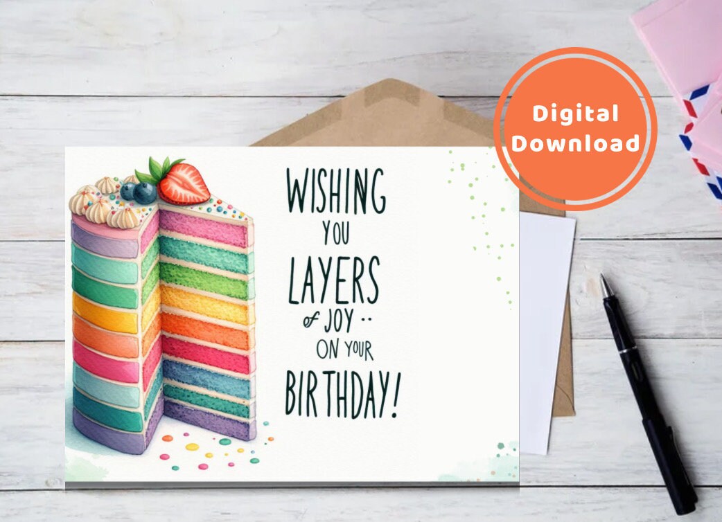 Funny Birthday Card Printable Cake Digital Download Greeting Cards Gift ...