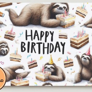 Funny Sloth Birthday Card Printable Digital Download Greeting Cute Gift ...