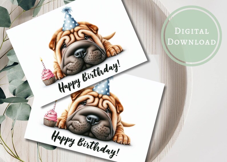 Shar Pei Puppy Birthday Card Printable Digital Download Greeting Gift ...