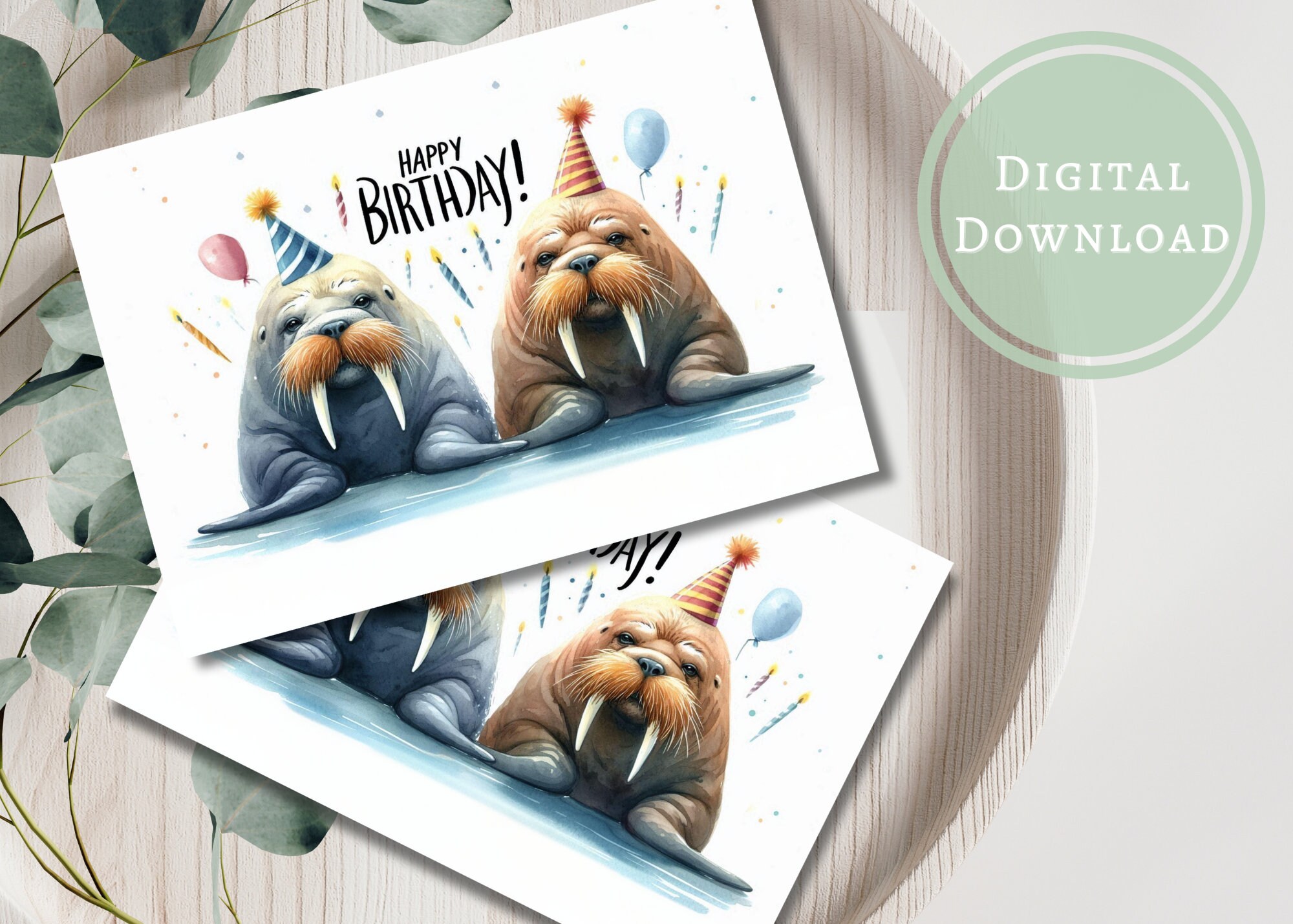 Walrus Birthday Card Funny Printable Digital Download Greeting Gift for ...