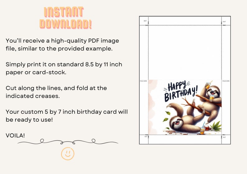 Funny Sloth Birthday Card Printable Digital Download Greeting Gift for ...