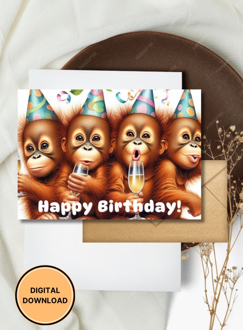 Funny Monkey Birthday Card Printable Digital Download Greeting Gift for ...