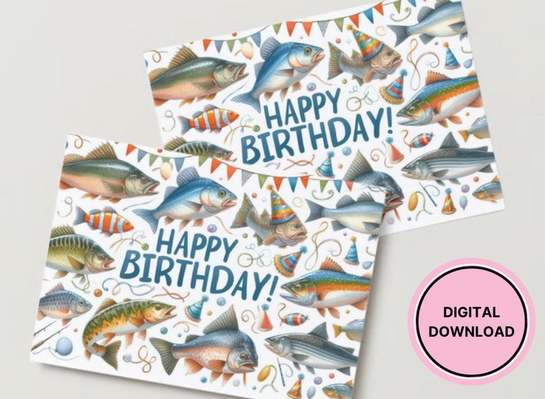 Fish Birthday Card Printable Digital Download Greeting Gift for ...