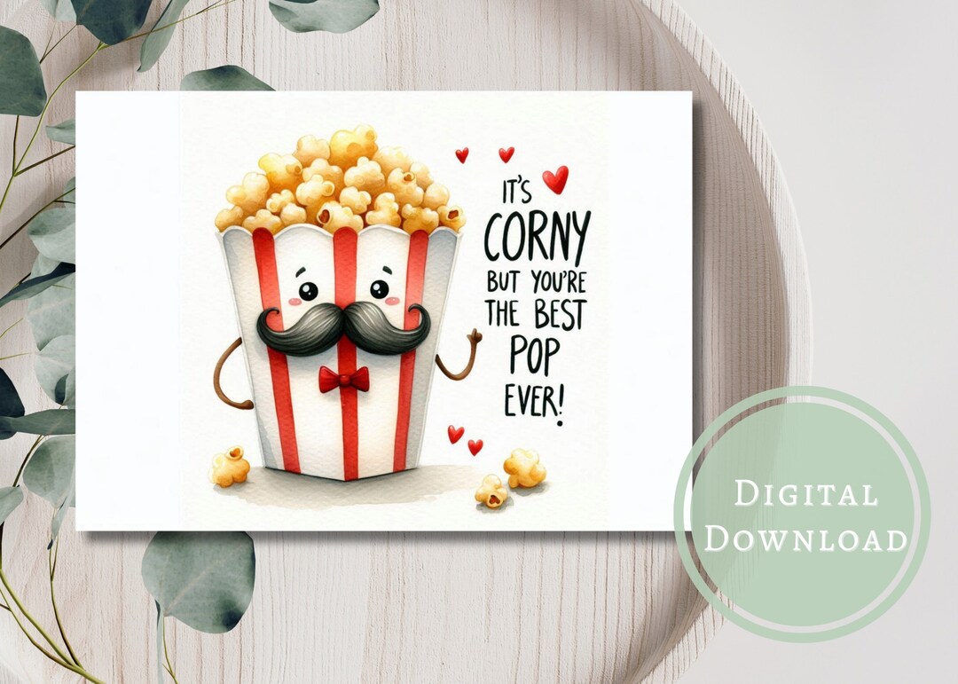 Popcorn Fathers Day Card Funny Printable Digital Download Greeting Gift ...