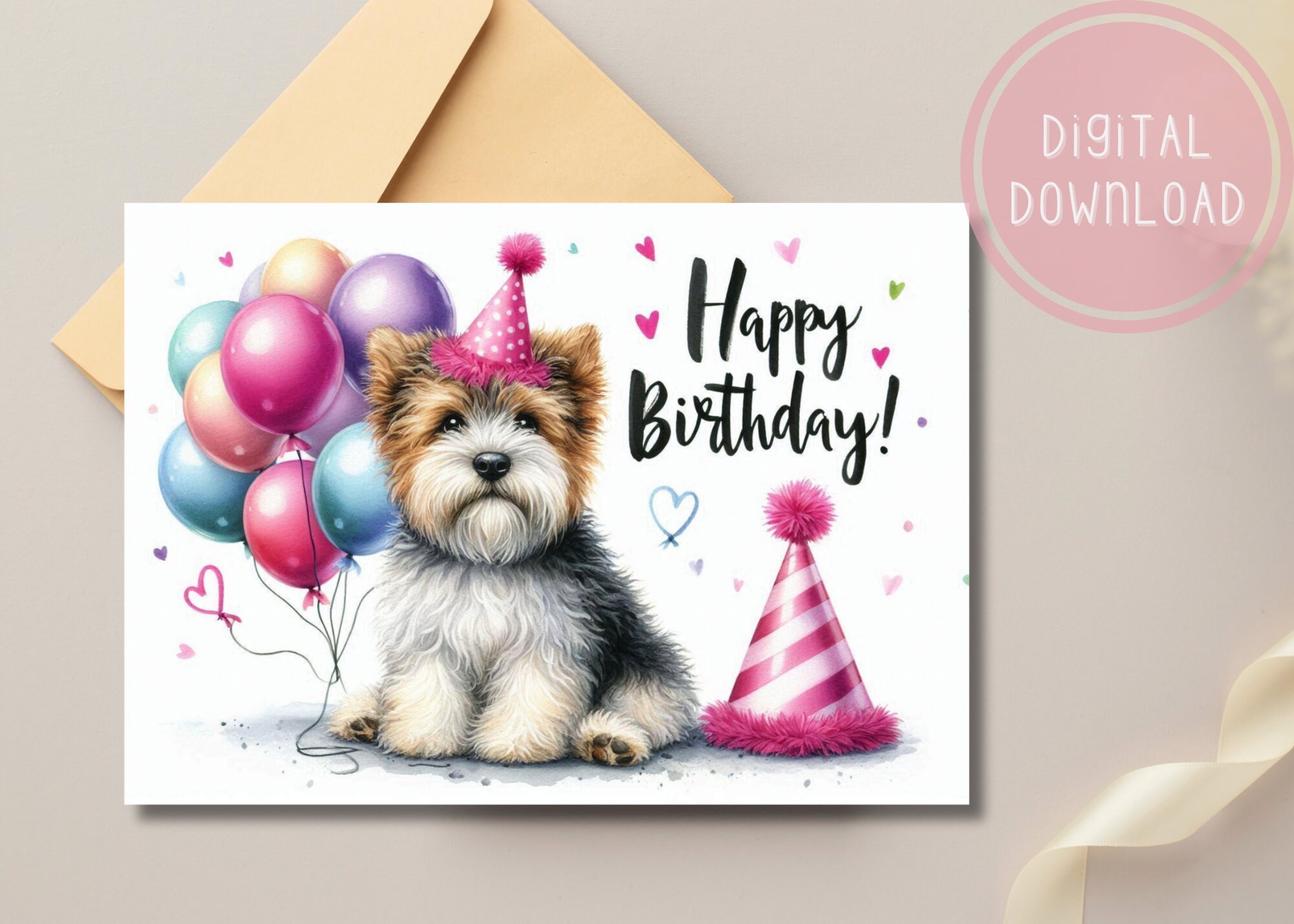 Cute Terrier Birthday Card Printable Digital Download Greeting Gift for ...