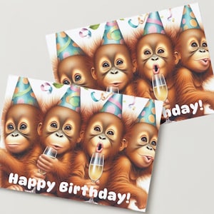 Funny Monkey Birthday Card Printable Digital Download Greeting Gift for ...