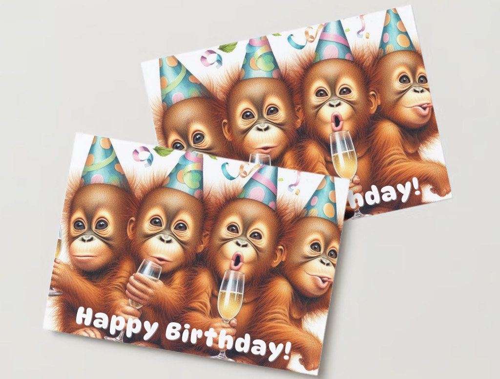 Funny Monkey Birthday Card Printable Digital Download Greeting Gift for ...