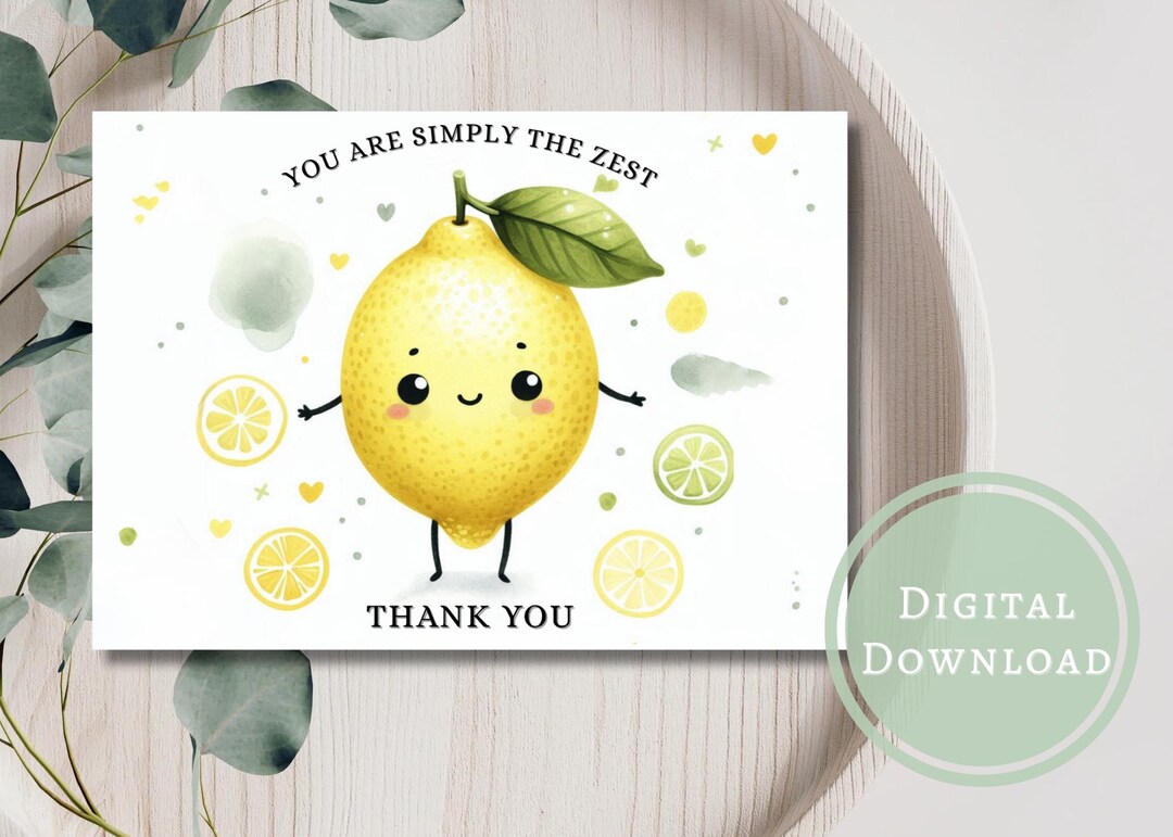 Lemon Thank You Card, Watercolor Printable (digital Download) - Etsy