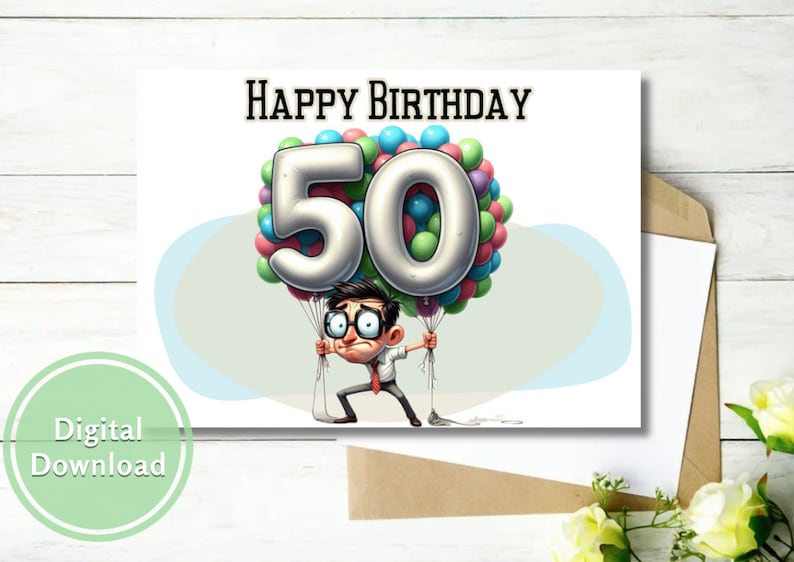 50th Birthday Card Digital Download Fifty Years Old Milestone Greeting ...