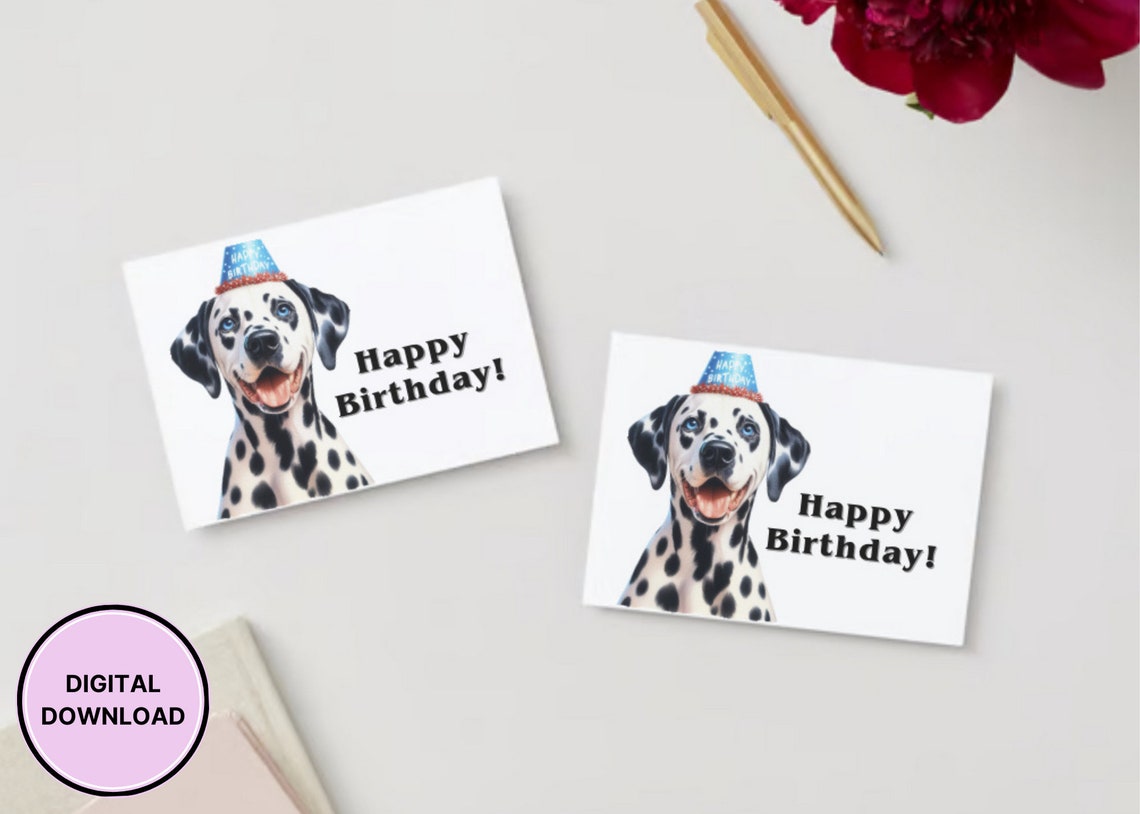 Adorable Dalmatian Birthday Card Instant Download Dog Greeting Card ...