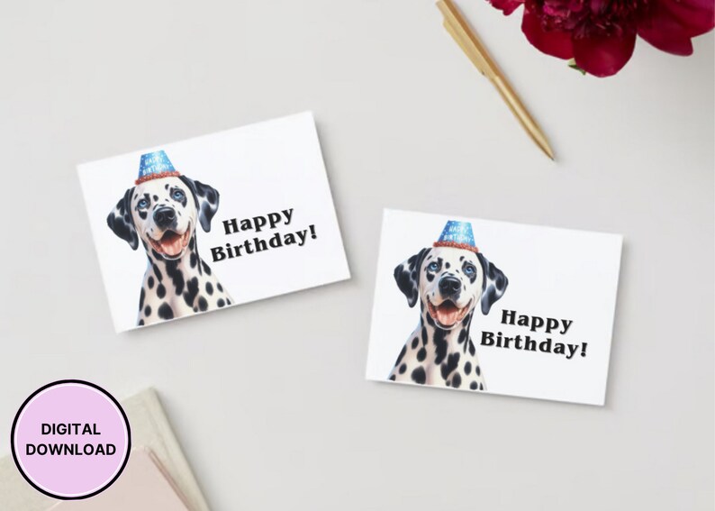 Adorable Dalmatian Birthday Card Instant Download Dog Greeting Card ...