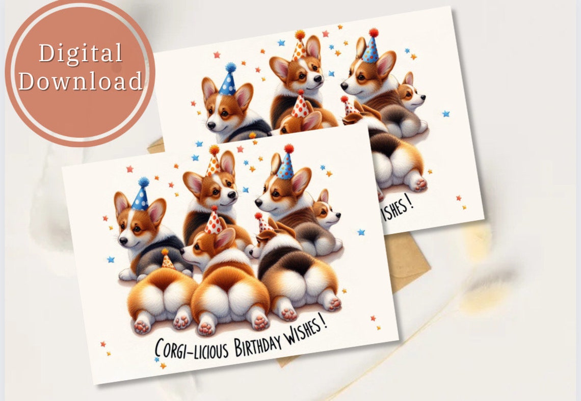 Cute Corgi Birthday Card Printable Digital Download Greeting Gift for ...