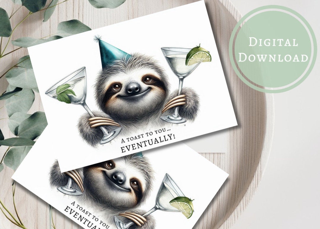 Humorous Sloth Birthday Card Funny Printable Digital Download Greeting ...
