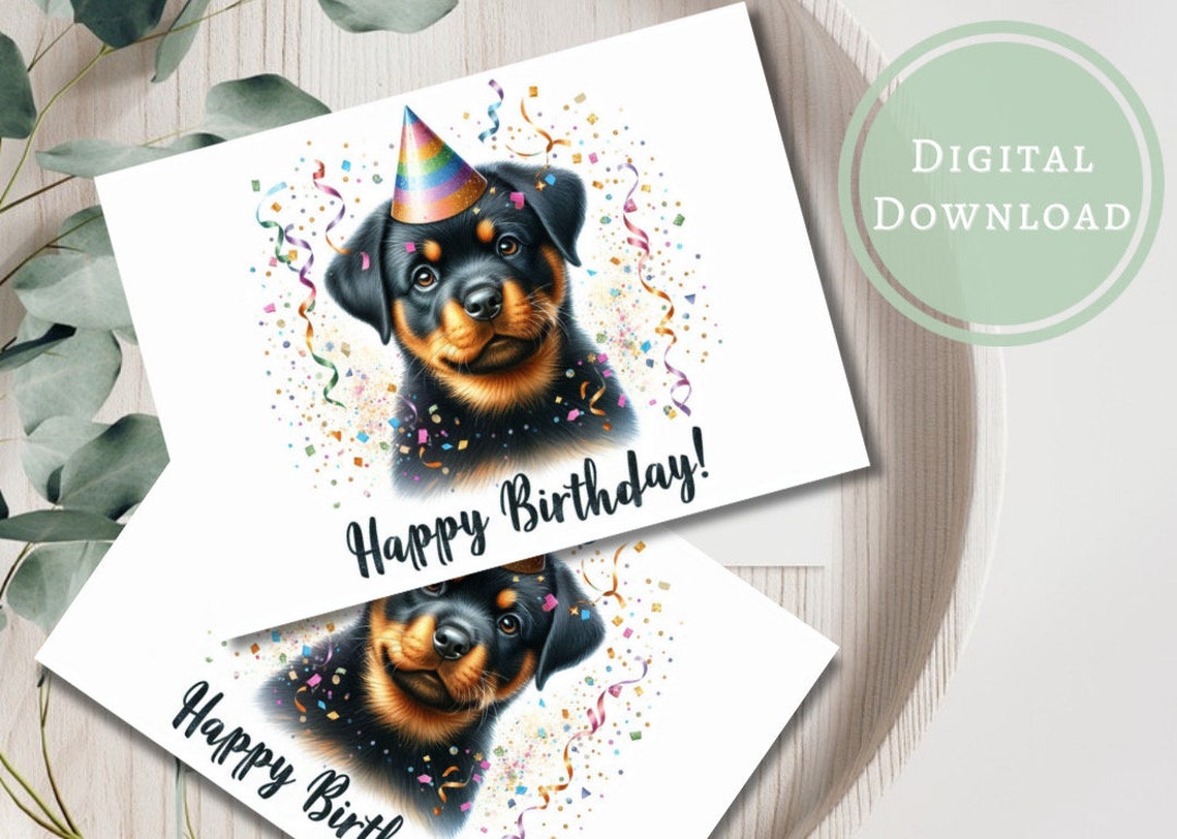 Rottweiler Birthday Card Cute Printable Digital Download Greeting Gift ...