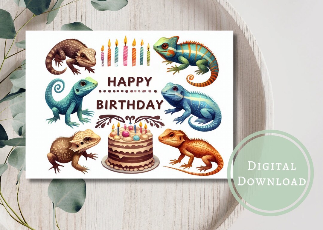 Lizard Birthday Card Cute Printable Digital Download Greeting Gift for ...