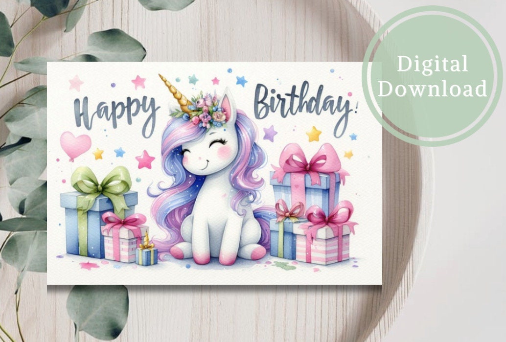 Unicorn Birthday Card Printable Greeting Gift Idea for Her - Etsy