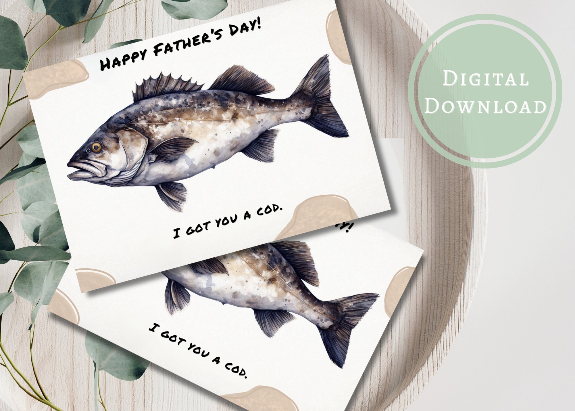Funny Cod Fathers Day Card Printable Digital Download Greeting Gift for ...