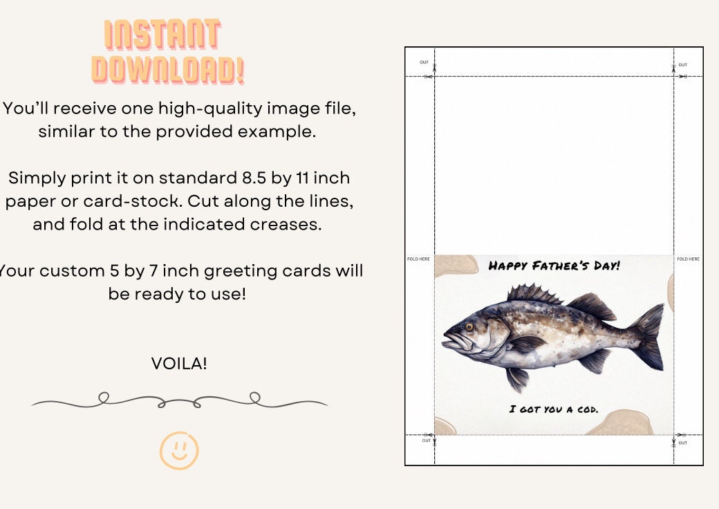 Funny Cod Fathers Day Card Printable Digital Download Greeting Gift for ...