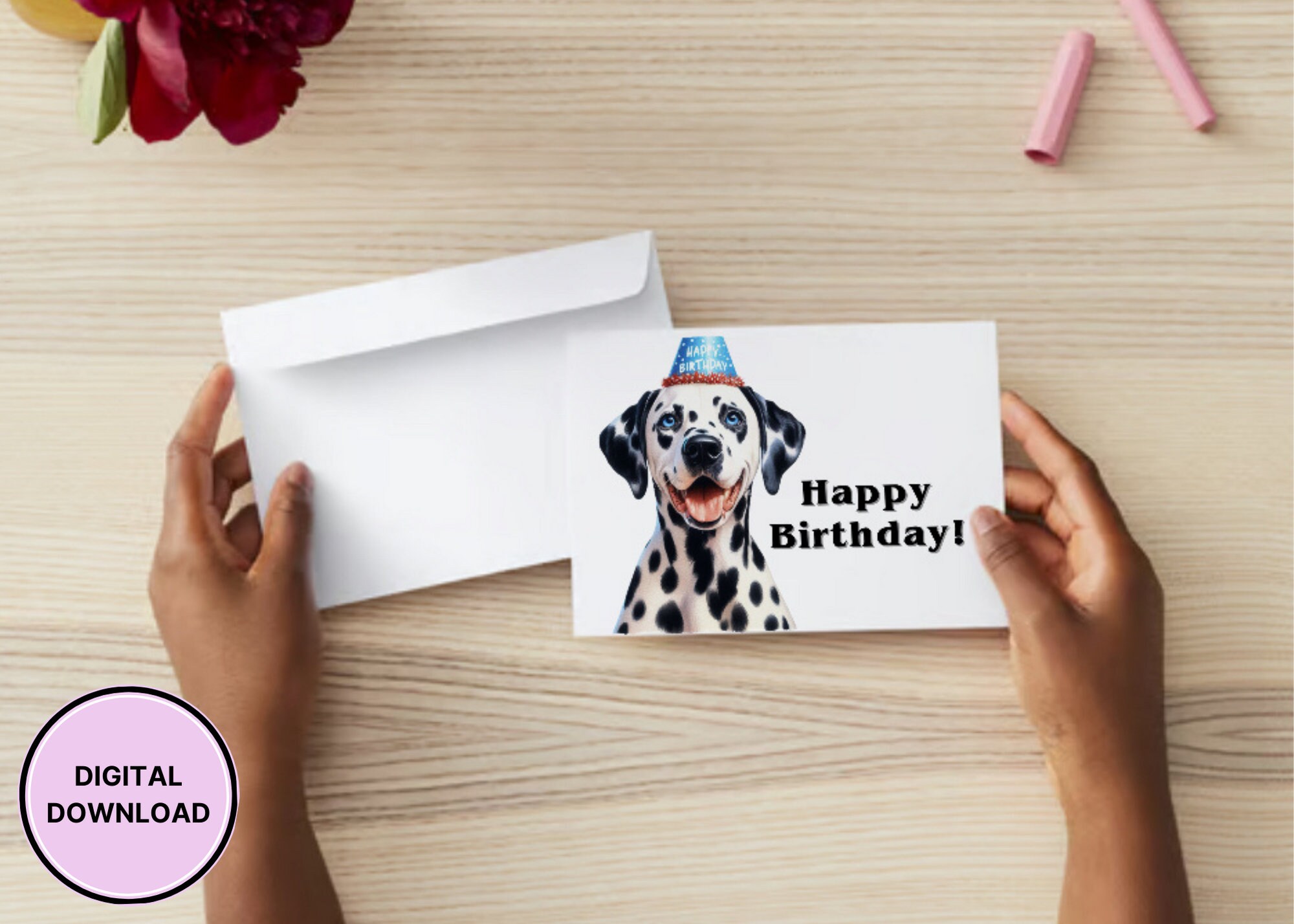 Adorable Dalmatian Birthday Card Instant Download Dog Greeting Card ...
