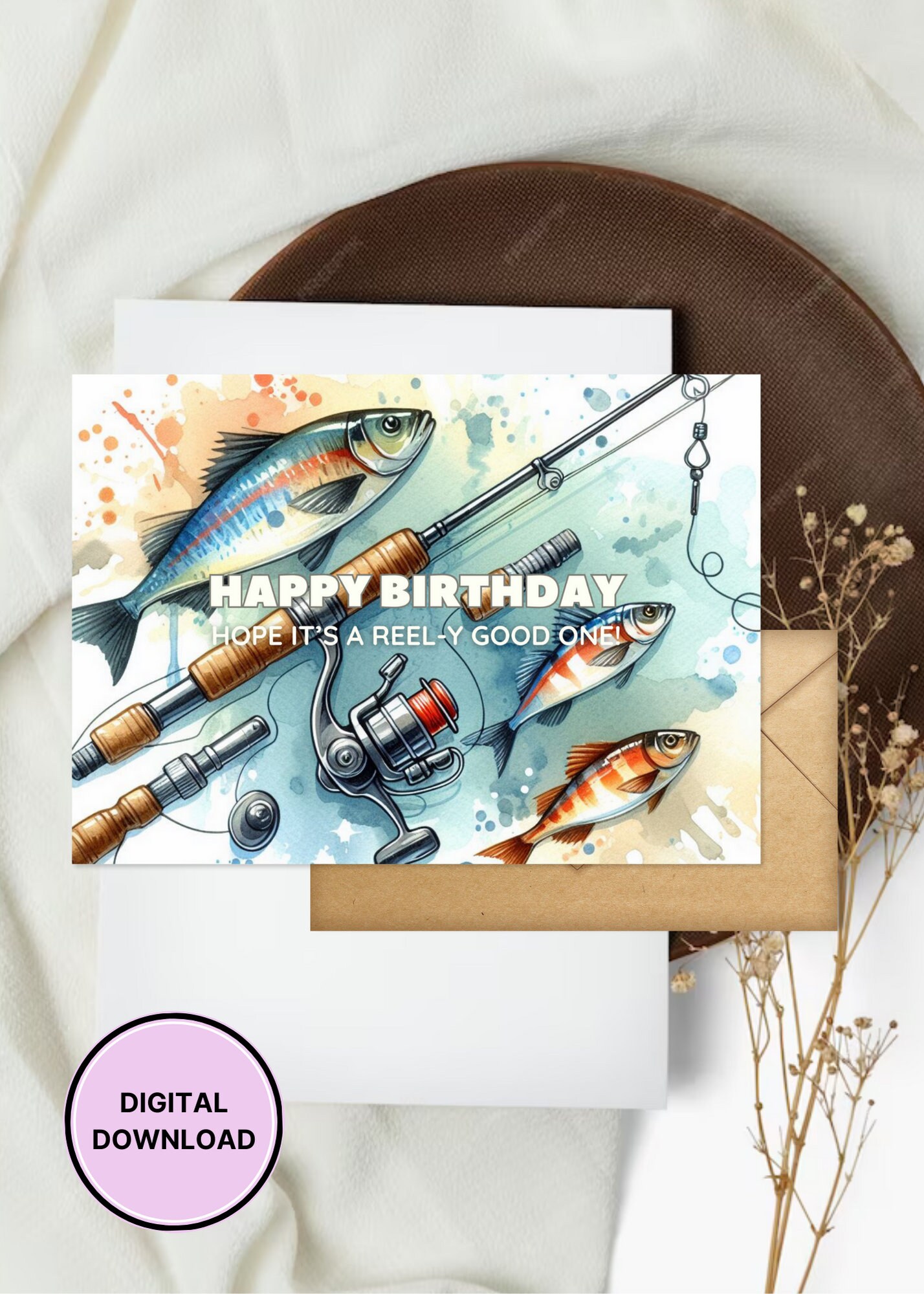 Fish Birthday Card Printable Fishing Digital Download Greeting Gift ...