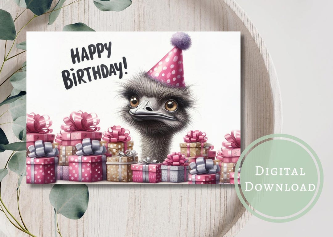Funny Ostrich Birthday Card Printable Digital Download Greeting Gift ...