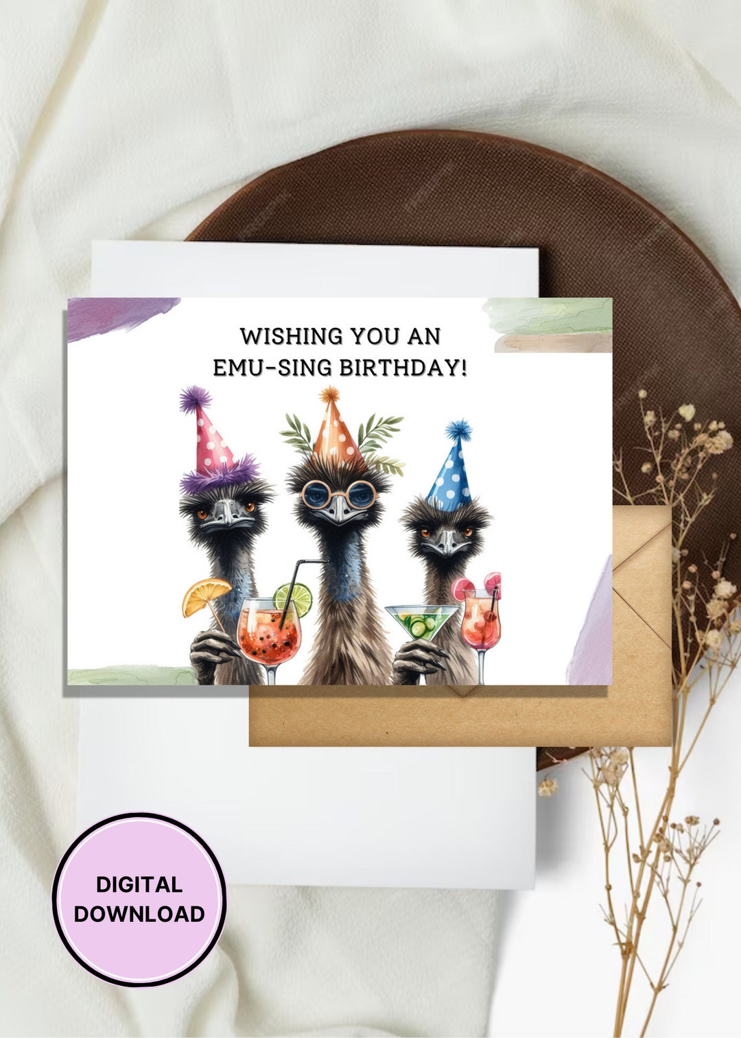 Funny Emu Birthday Card Printable Digital Download Greeting Gift for ...
