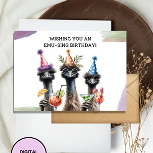 Funny Emu Birthday Card Printable Digital Download Greeting Gift for ...