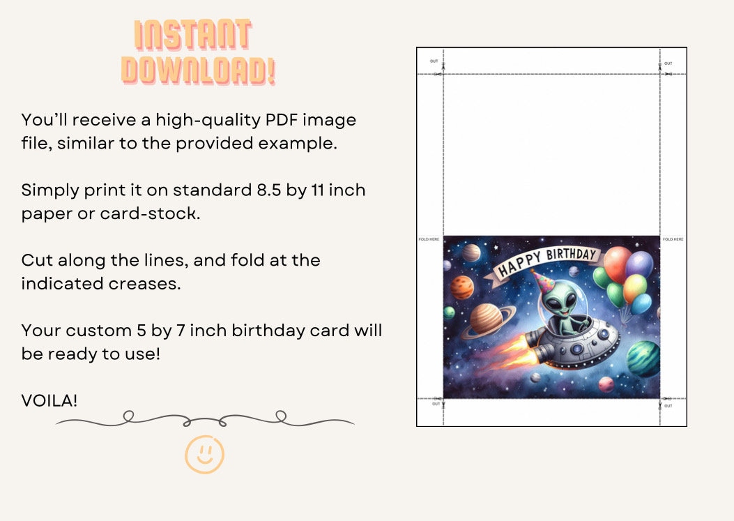 Alien Birthday Card Printable Funny Digital Download Greeting Gift for ...