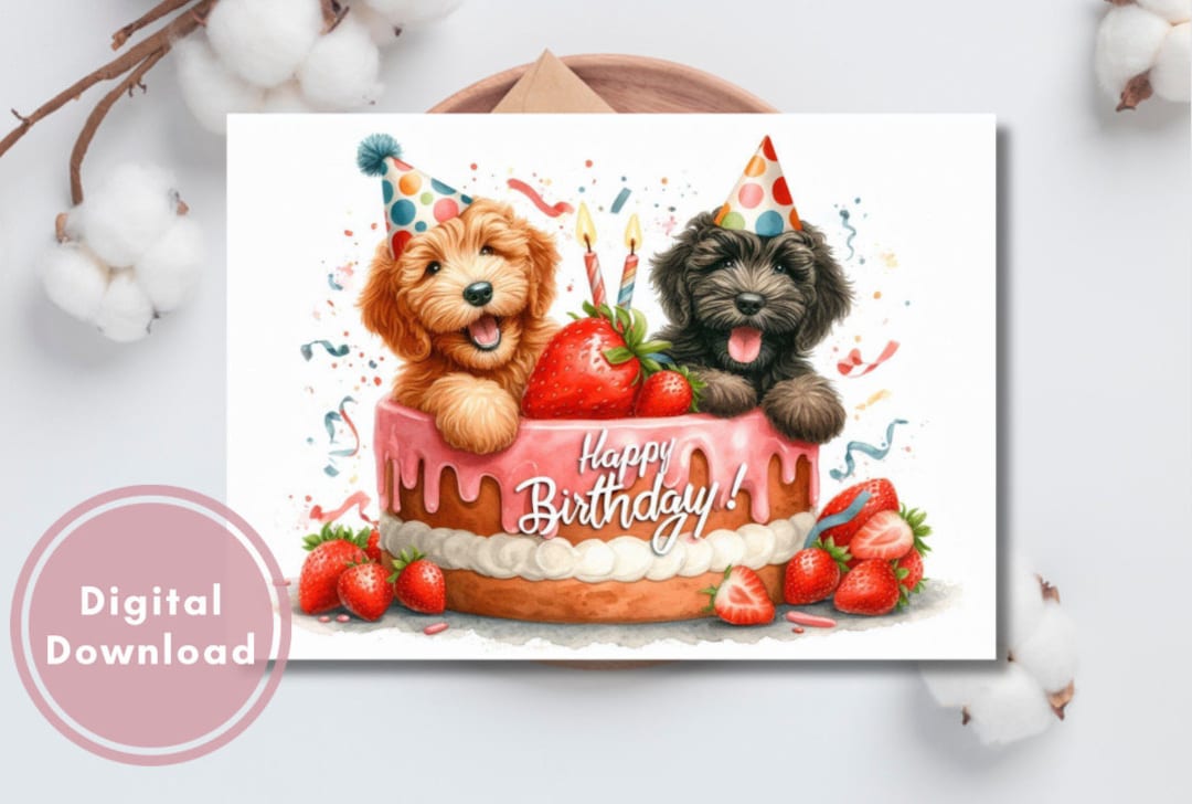 Cute Golden Doodle Birthday Card Printable Digital Download Greeting ...